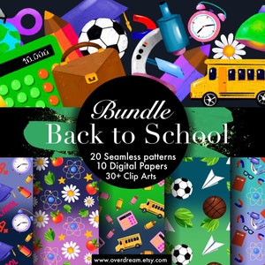 SUPER PROMO BUNDLE, Welcome Back to School, Clip Art, Seamless Pattern ...