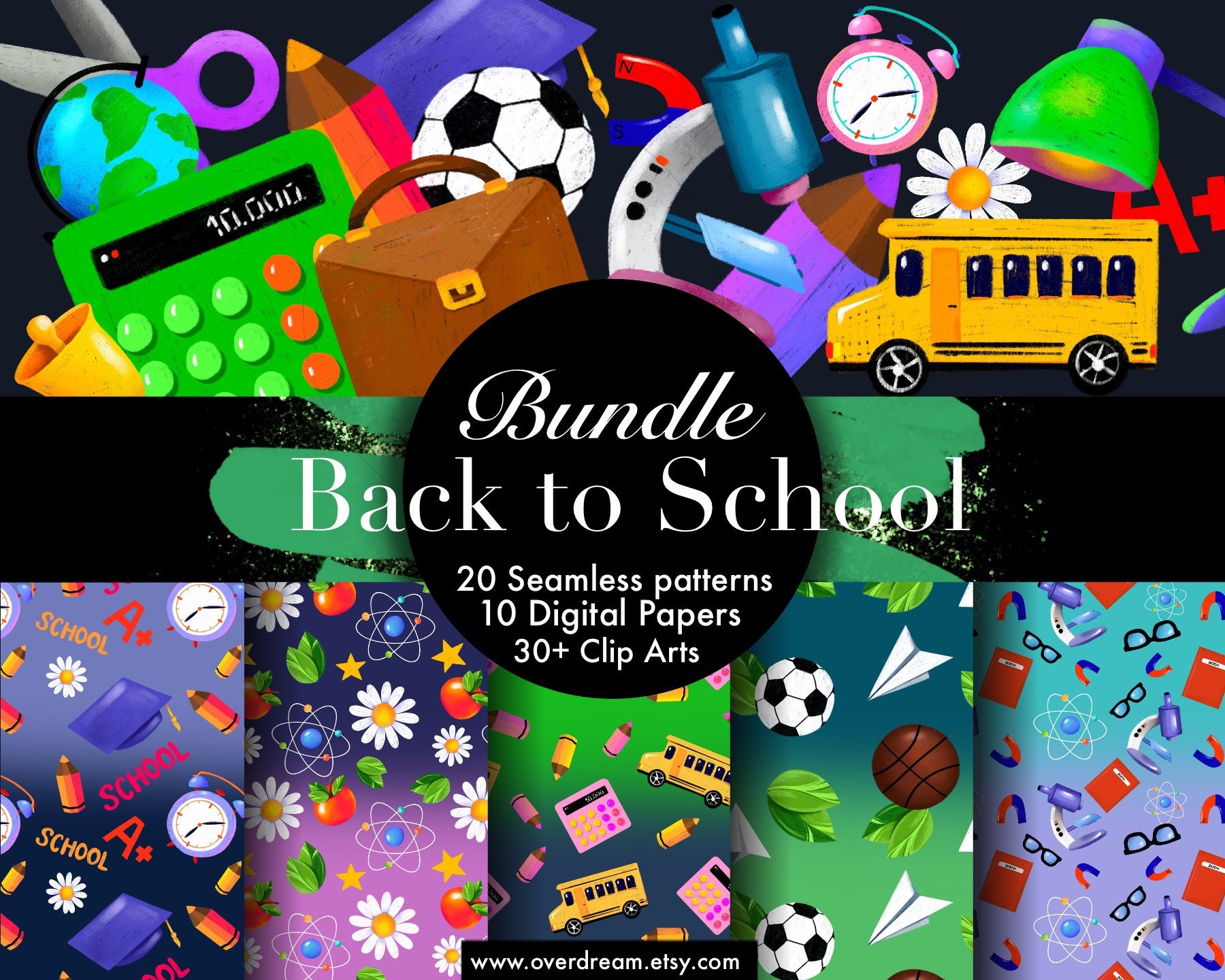 SUPER PROMO BUNDLE Welcome Back to School Clip Art Seamless - Etsy