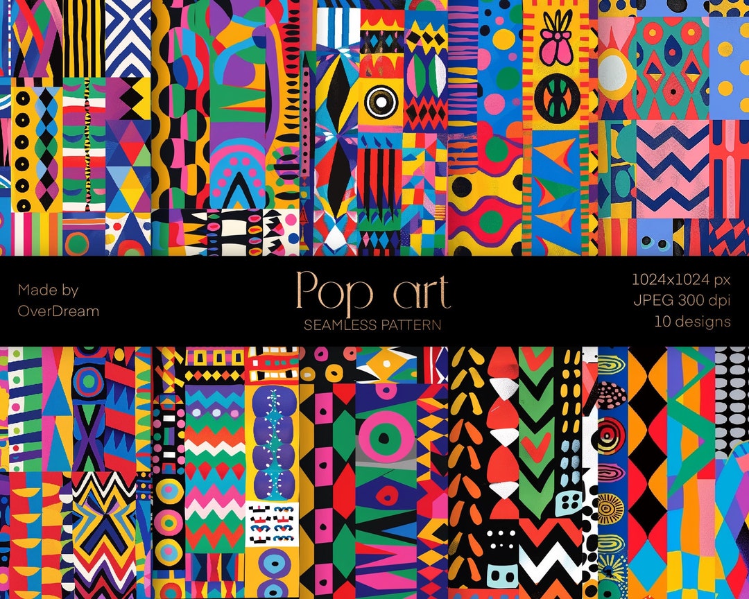 Pop Art Digital Paper, Printable File, Abstract Elements Seamless ...