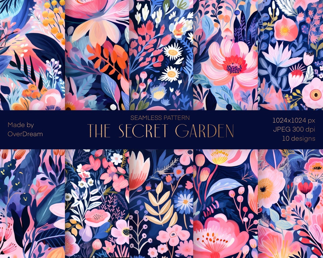 The Secret Garden, Digital Paper, Meadow Flowers Seamless Pattern ...