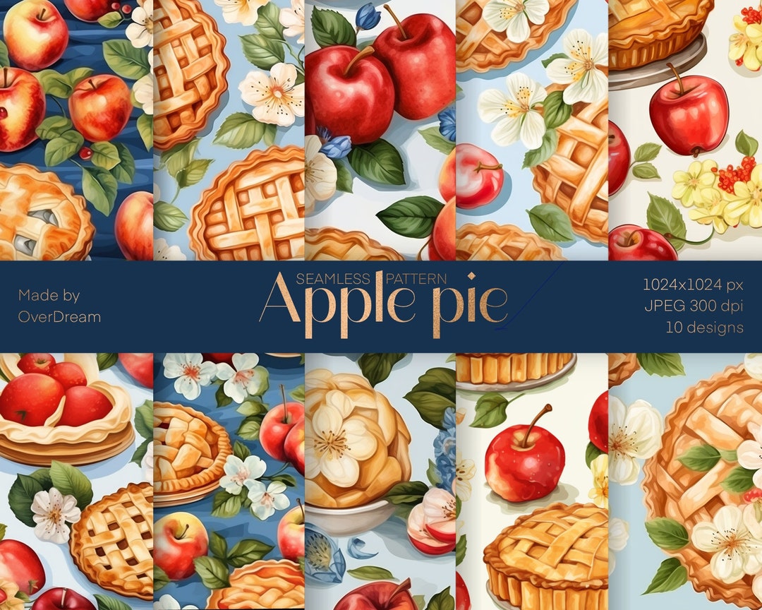 Apple Pie Seamless Pattern Set, Printable Wrapping Paper, Food Pattern ...