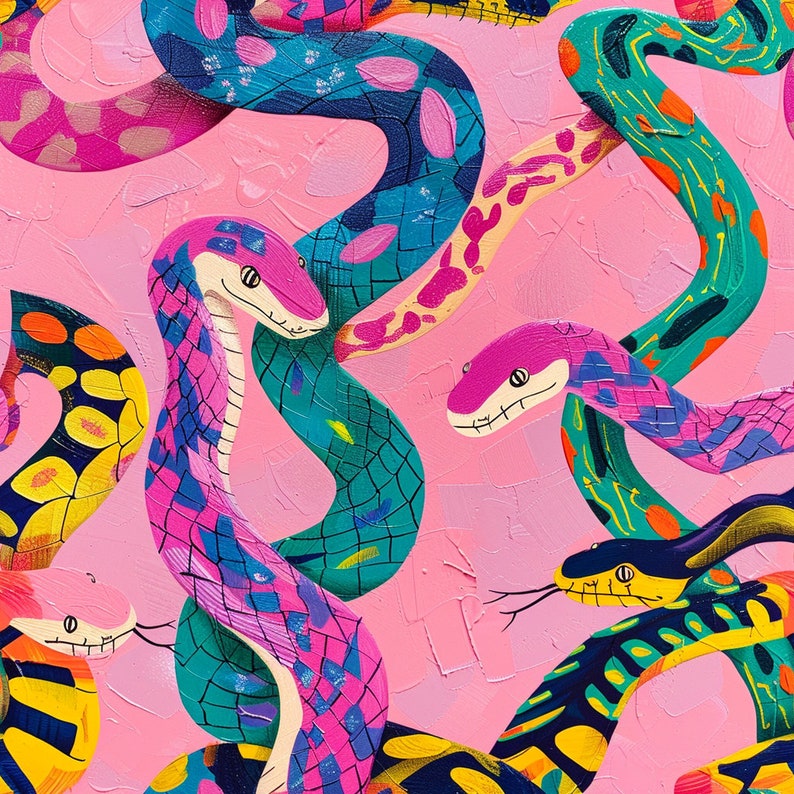 Snakes Digital Paper, Snake Seamless Pattern, Acrylic Paint Paper ...