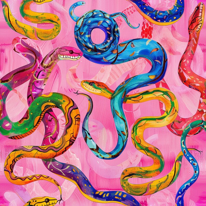 Snakes Digital Paper, Snake Seamless Pattern, Acrylic Paint Paper ...