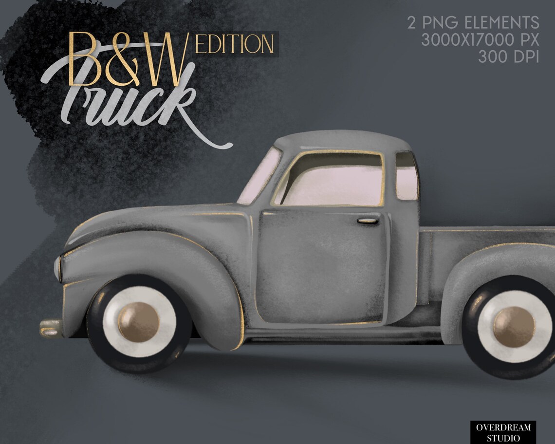 Truck Clip Art, Pick up Clipart, Old Vintage Retro Car, Pickup Drawing ...