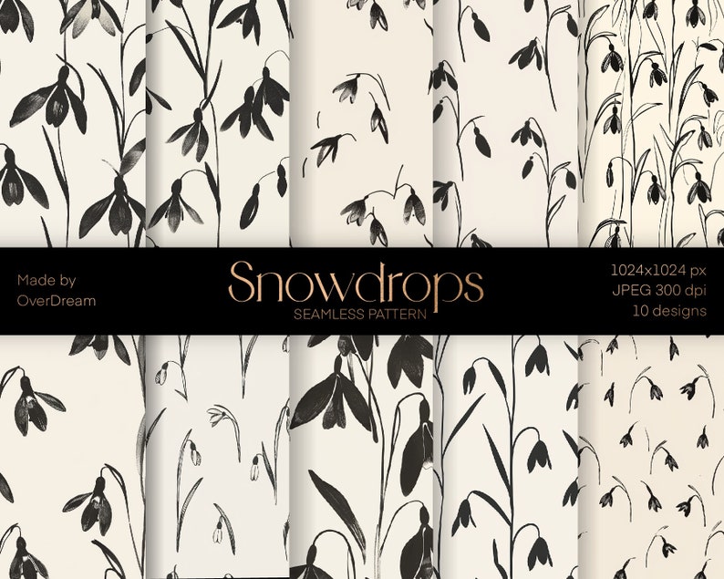 Snowdrop Design, Printable File, Floral Elements Seamless Pattern ...
