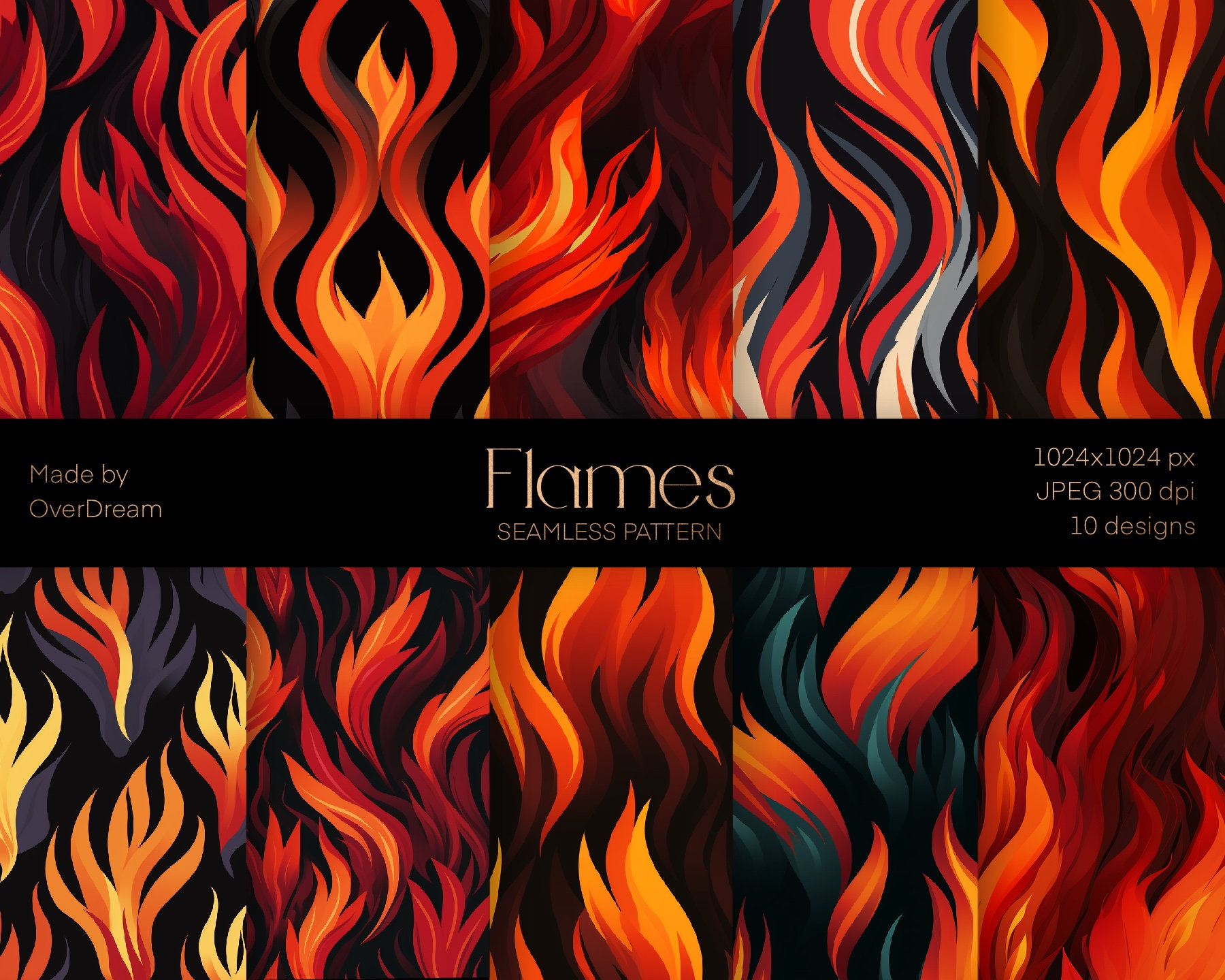 Flames Digital Paper, Fire Seamless Pattern, Colorful Paper Pack, Flame ...