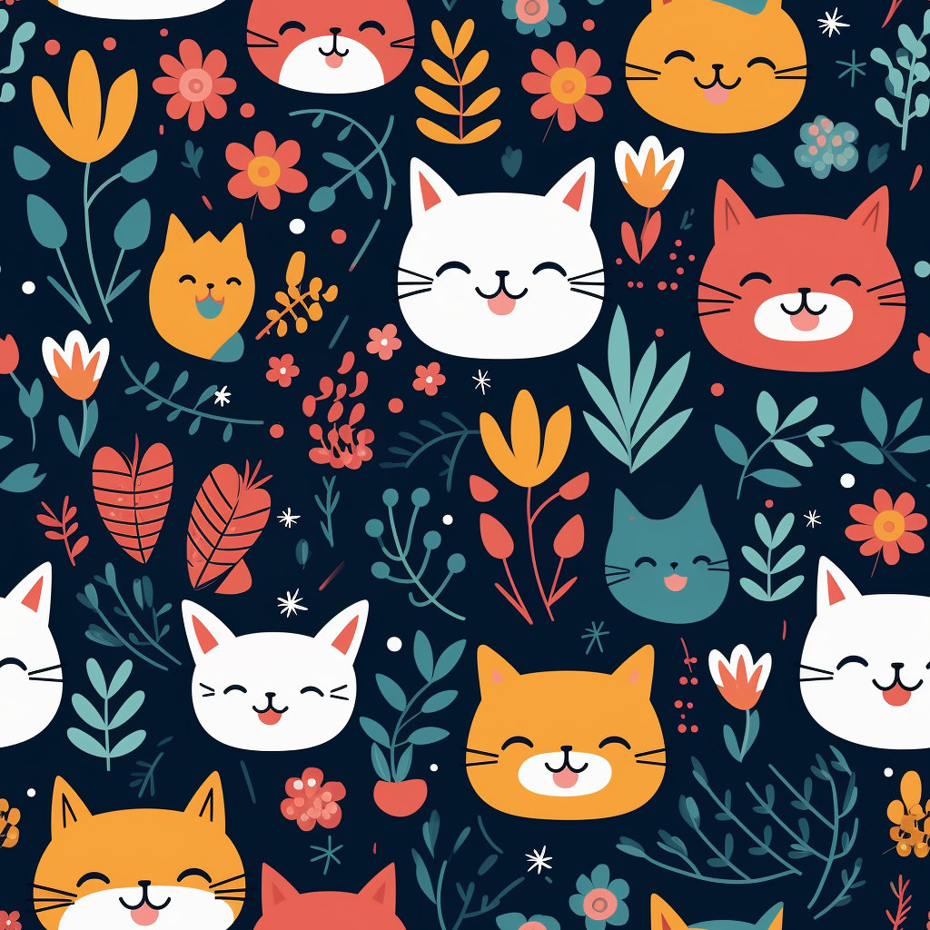 Happy Cats Seamless Pattern, Printable Wrapping Paper, Cats Decor ...