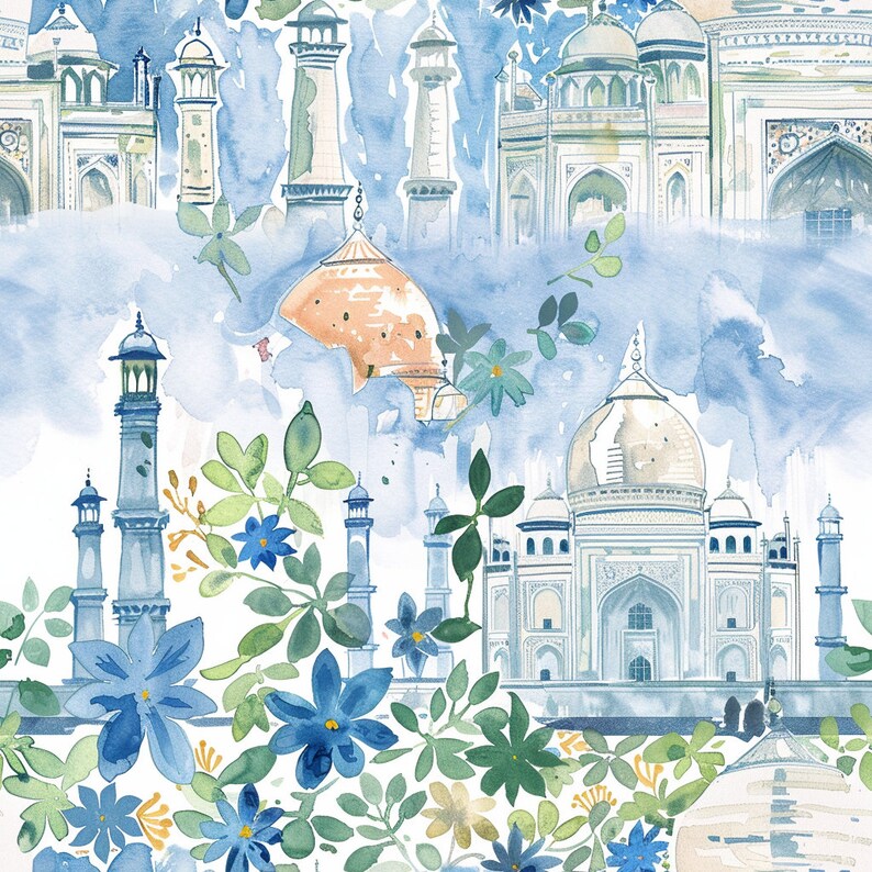 Taj Mahal Design, Printable File, Architecture Elements Seamless ...