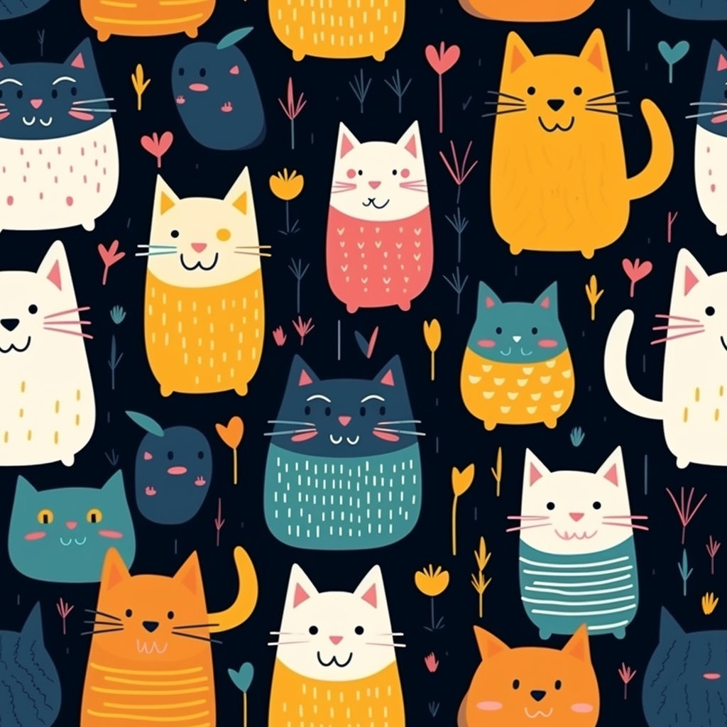 Happy Cats Seamless Pattern, Printable Wrapping Paper, Cats Decor ...