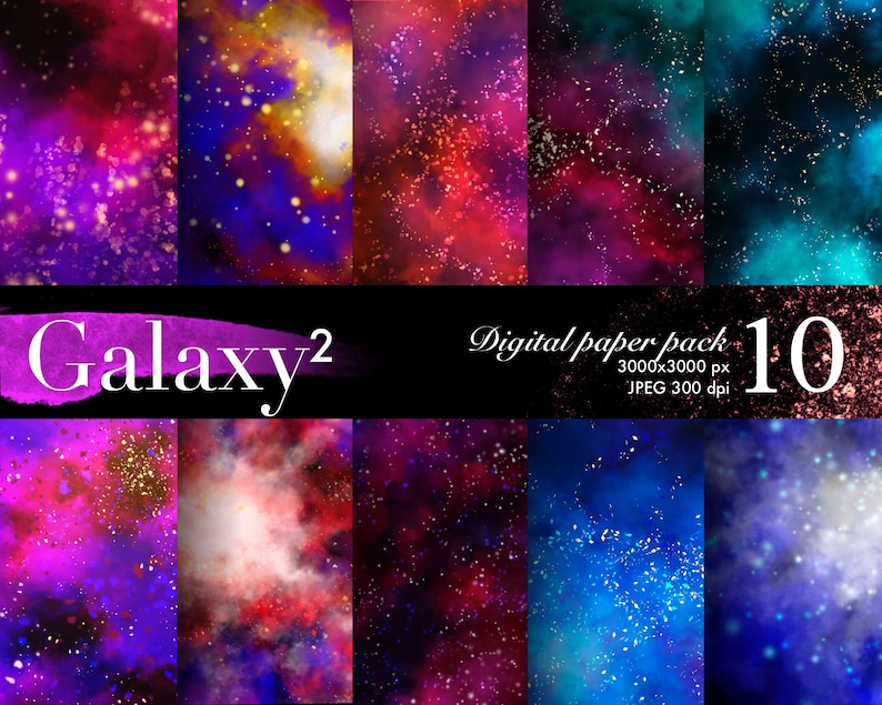 Texture BUNDLE, Galaxy Texture Pack, Space Scrapbook Paper, Purple ...