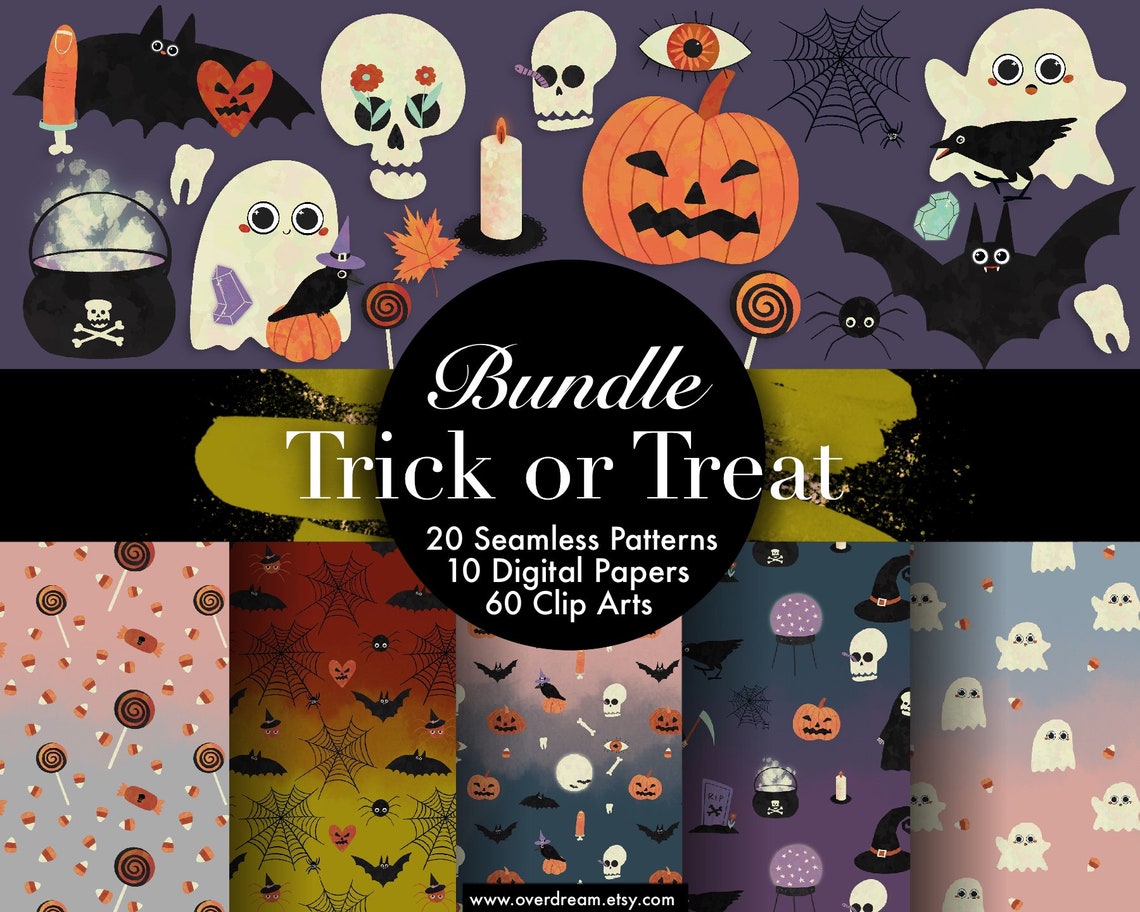 SUPER PROMO BUNDLE Halloween Clip Art Seamless Pattern - Etsy