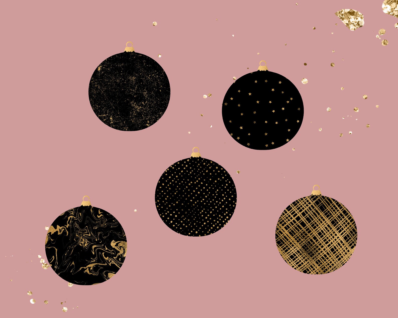 Christmas Ornaments Clipart, Black and Gold Stickers, Festive Images ...