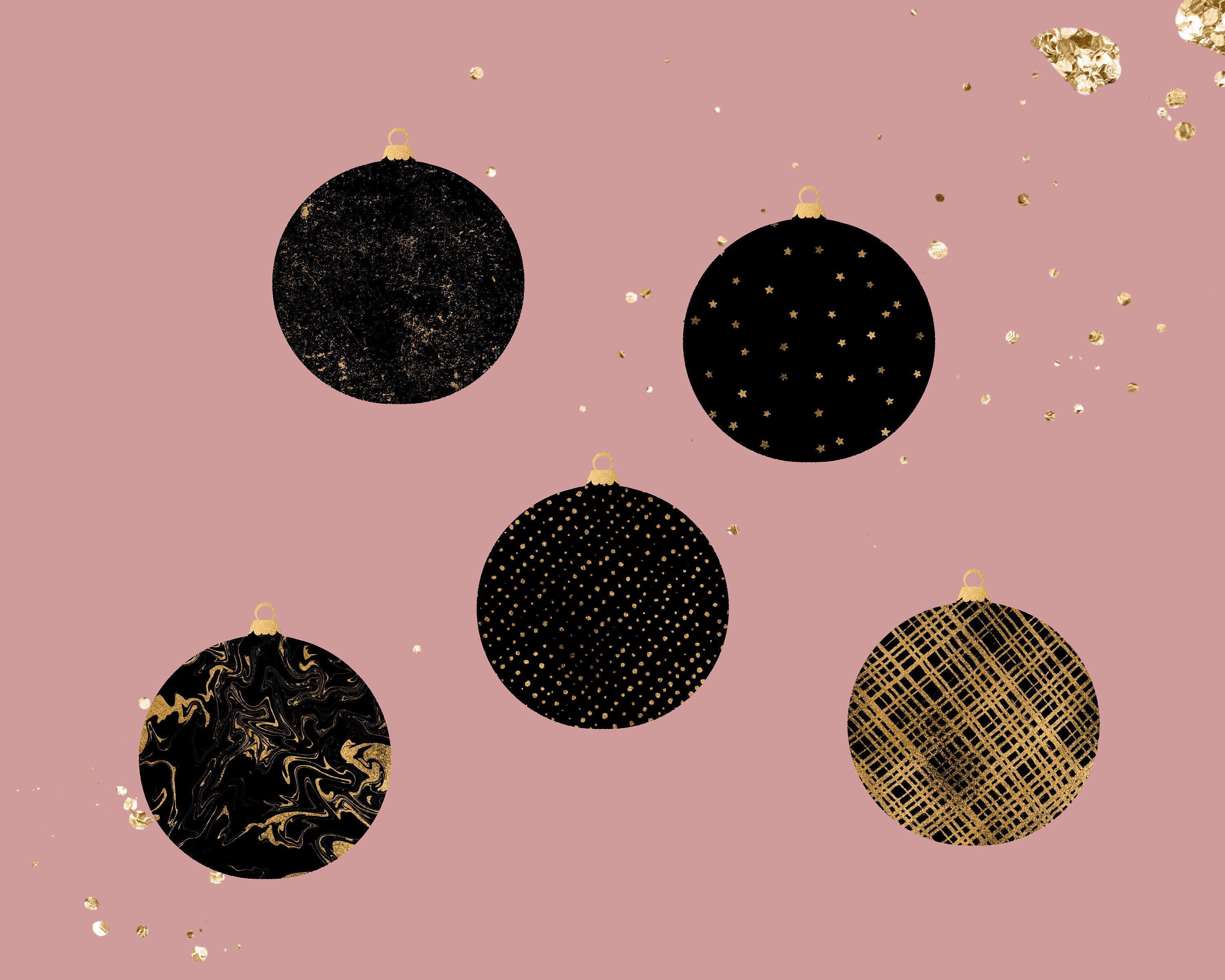 Christmas Ornaments Clipart, Black and Gold Stickers, Festive Images ...