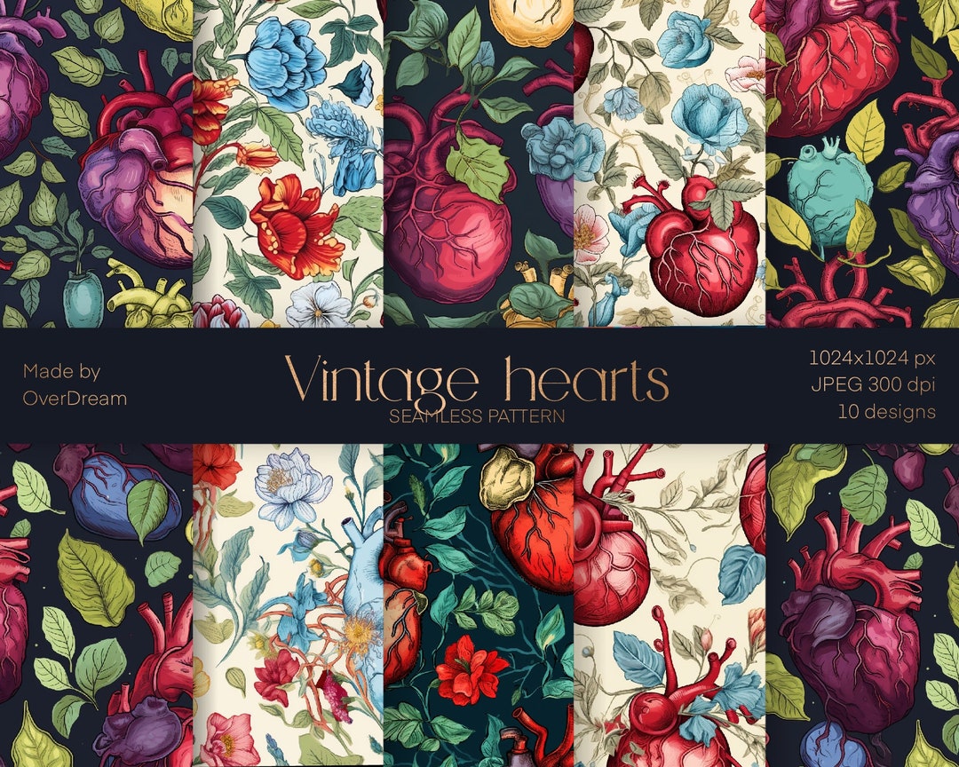 Vintage Hearts Digital Paper, Seamless Pattern, Valentine’s Papers ...