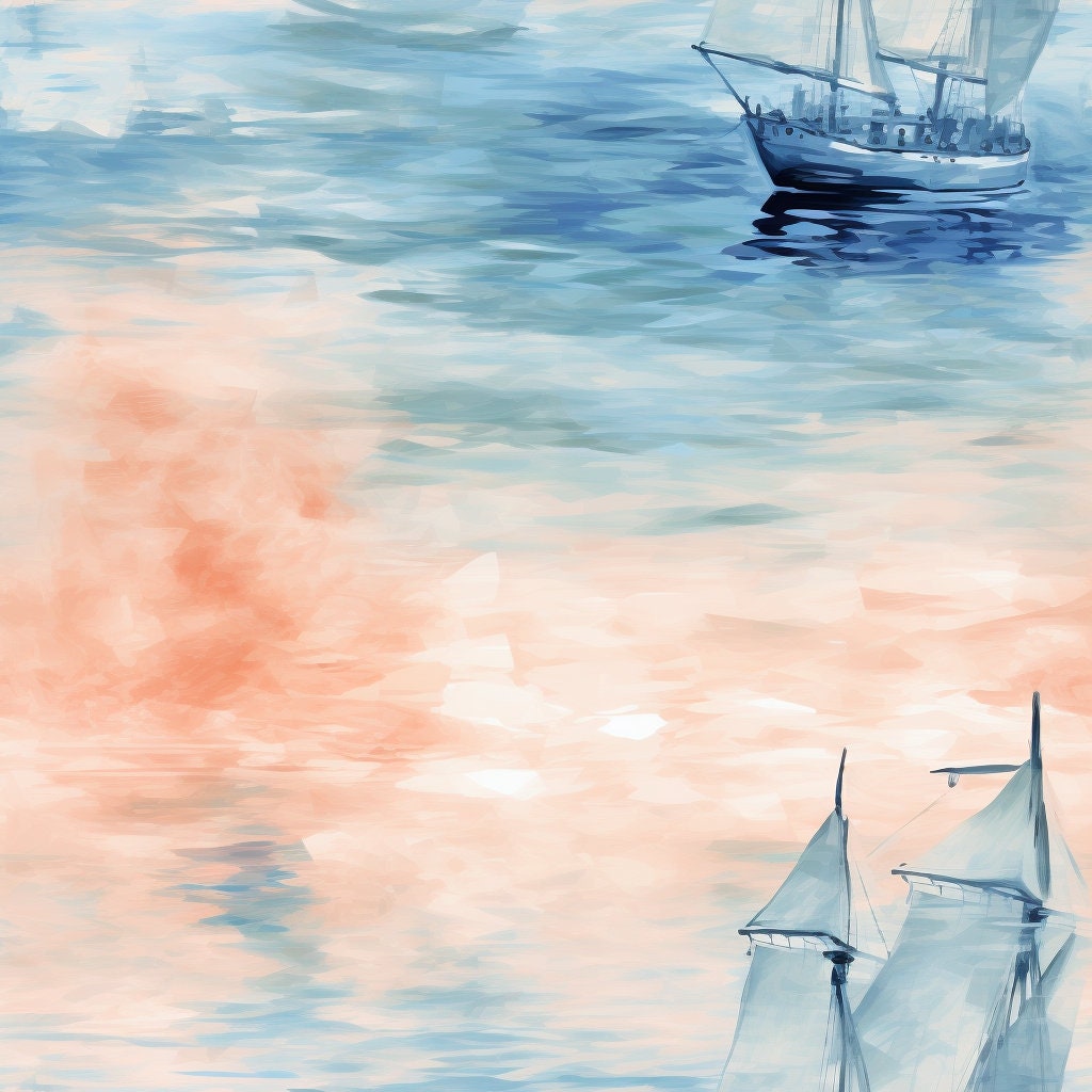 Watercolor Sailship Seamless Pattern, Sailing Ship Digital Paper, Sea ...