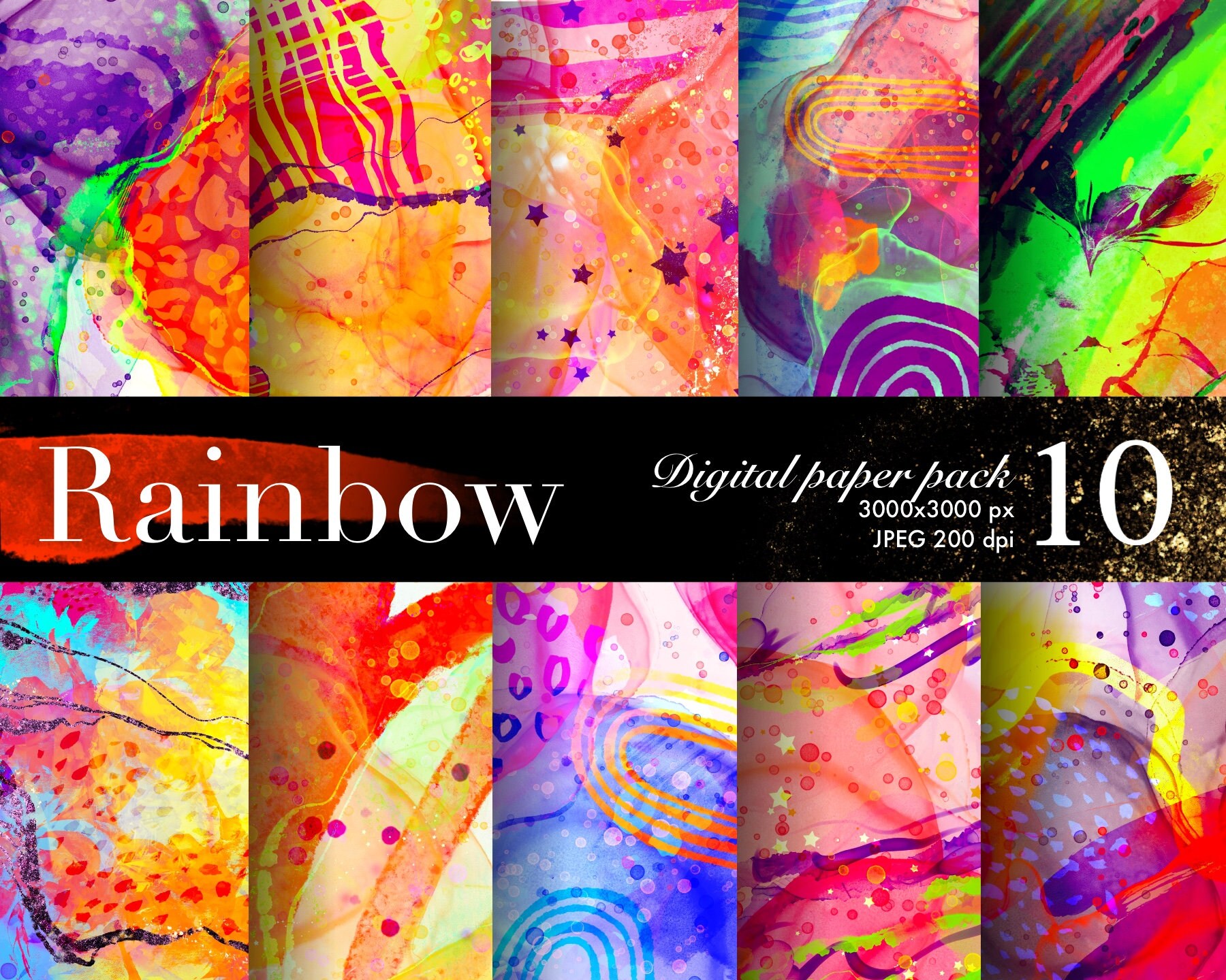 DIGITAL PAPER Bundle, Rainbow Texture Pack, Scrapbooking Craft Supplies ...