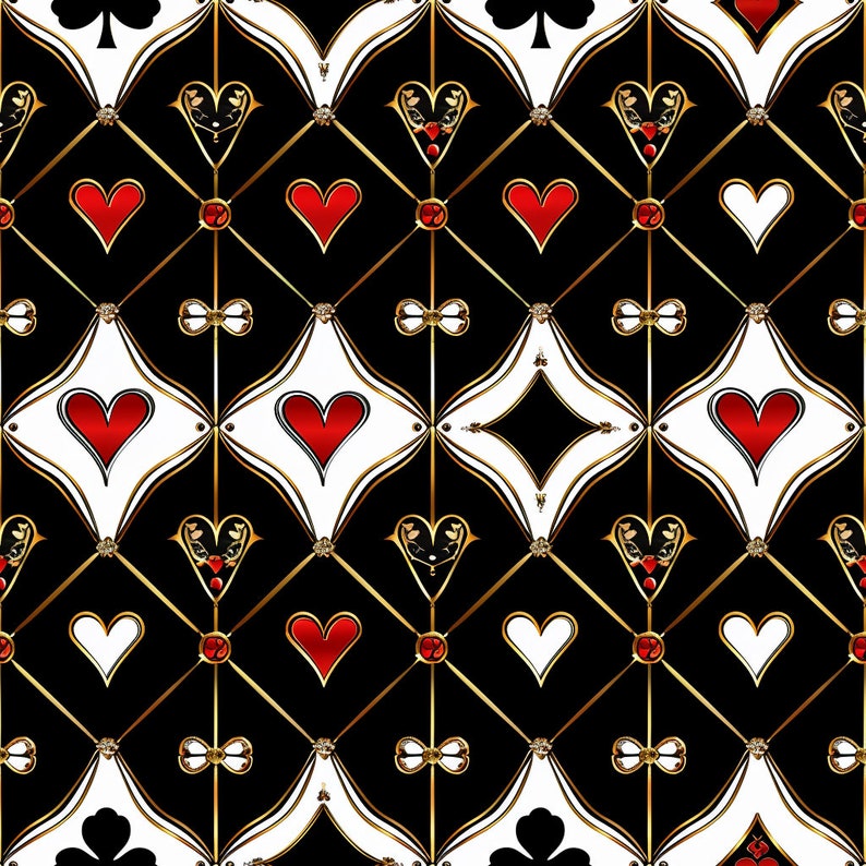 Harlequin Digital Paper, Printable File, Playing Card Suits Seamless ...