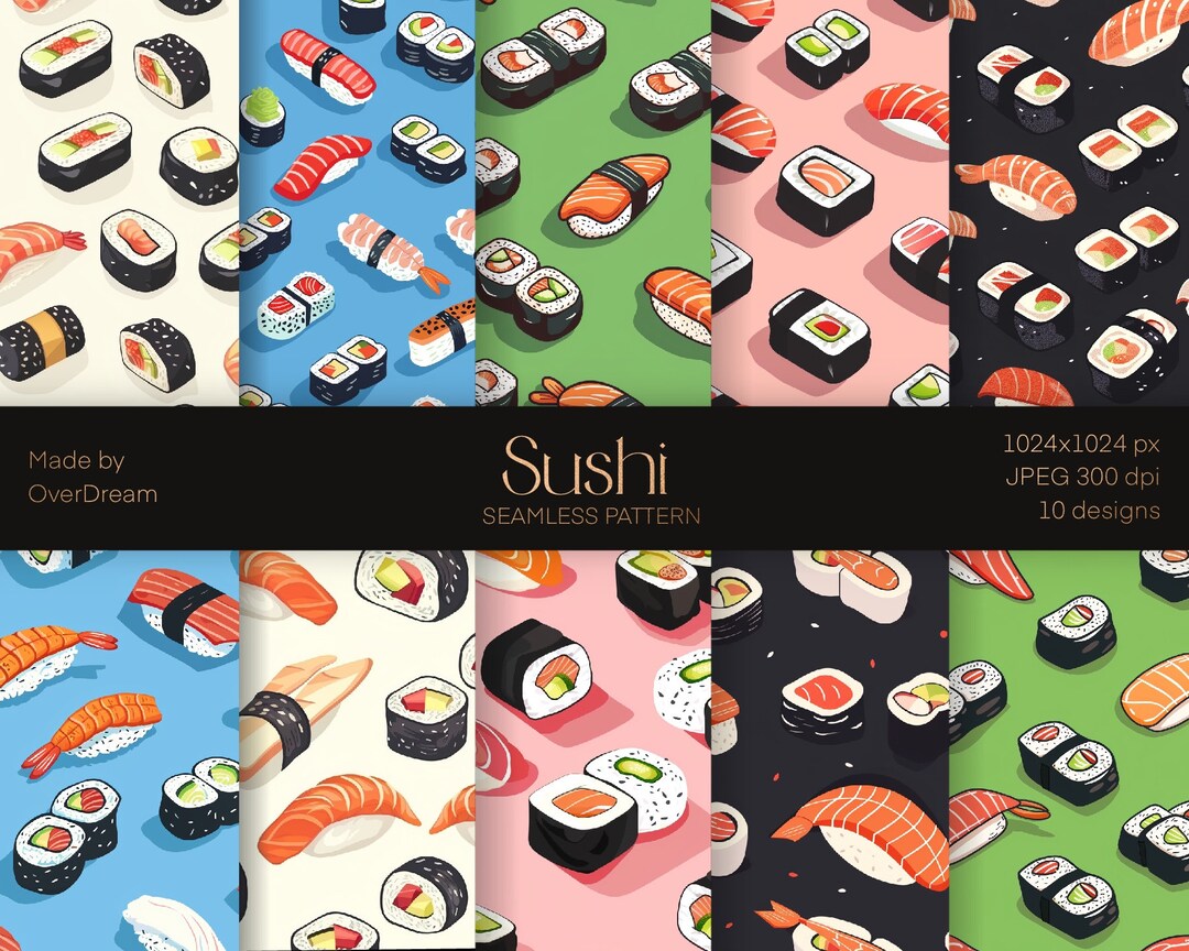 Japan Food Sushi Digital Paper, Sushi Seamless Pattern, Sushi Paper ...