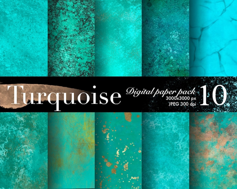 DIGITAL PAPER Bundle, Turquoise Texture Pack, Scrapbooking Craft ...