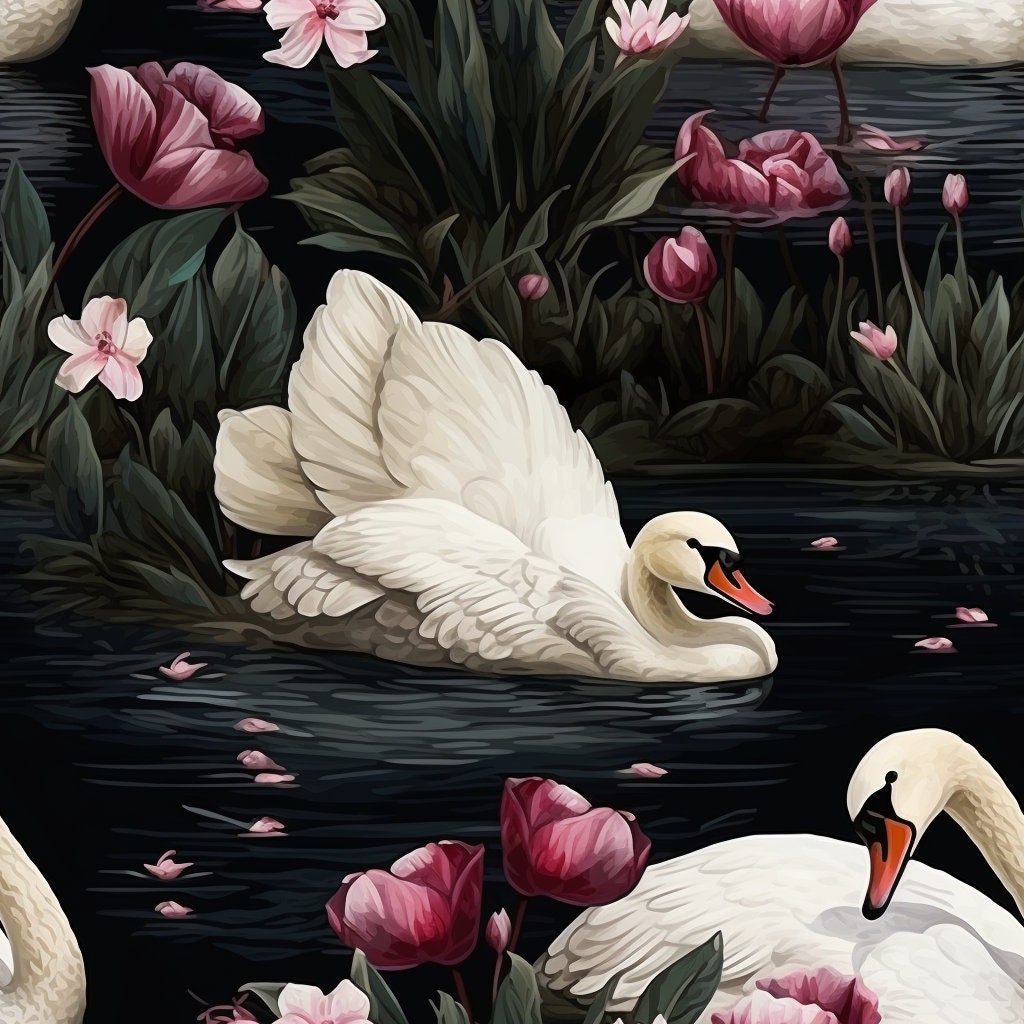 Seamless Watercolour SWAN Digital Paper Birds Seamless - Etsy