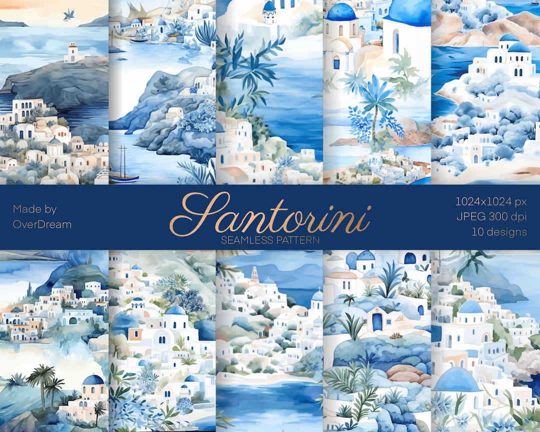 Santorini , Seamless Pattern Set, Printable Wrapping Paper ...