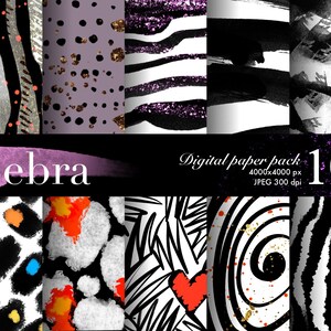 DIGITAL PAPER Bundle, Zebra Texture Pack, Scrapbooking Craft Supplies ...