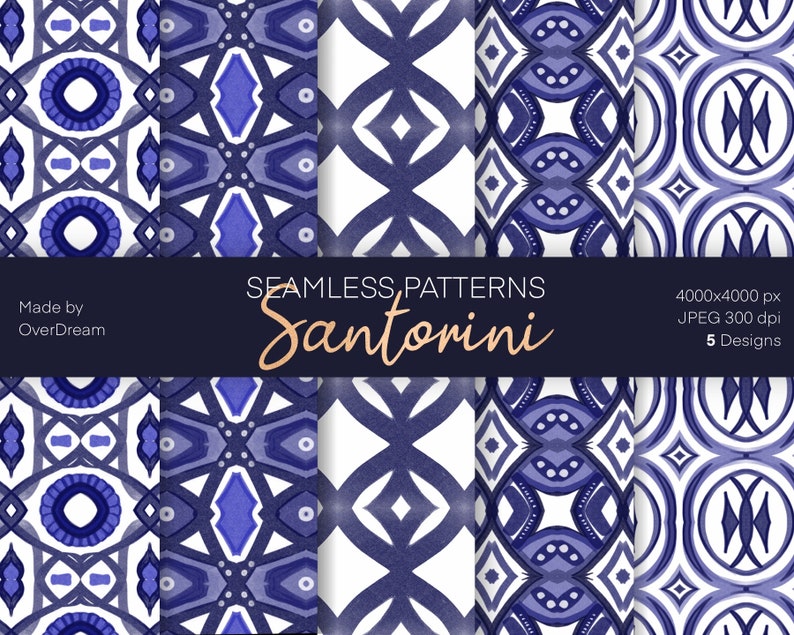 Santorini Seamless Pattern, Texture Pack, Printable Wrapping Paper ...