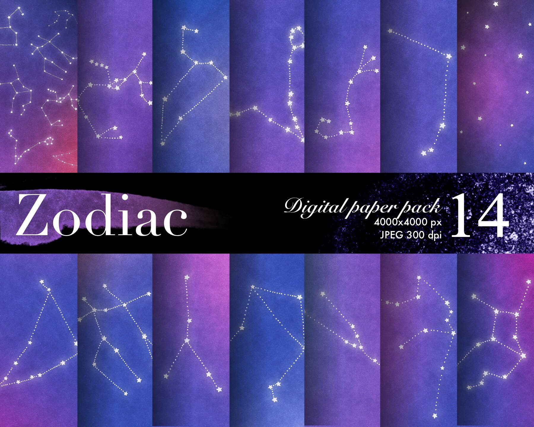 DIGITAL PAPER Bundle, Zodiac Texture Pack, Scrapbooking Craft Supplies ...
