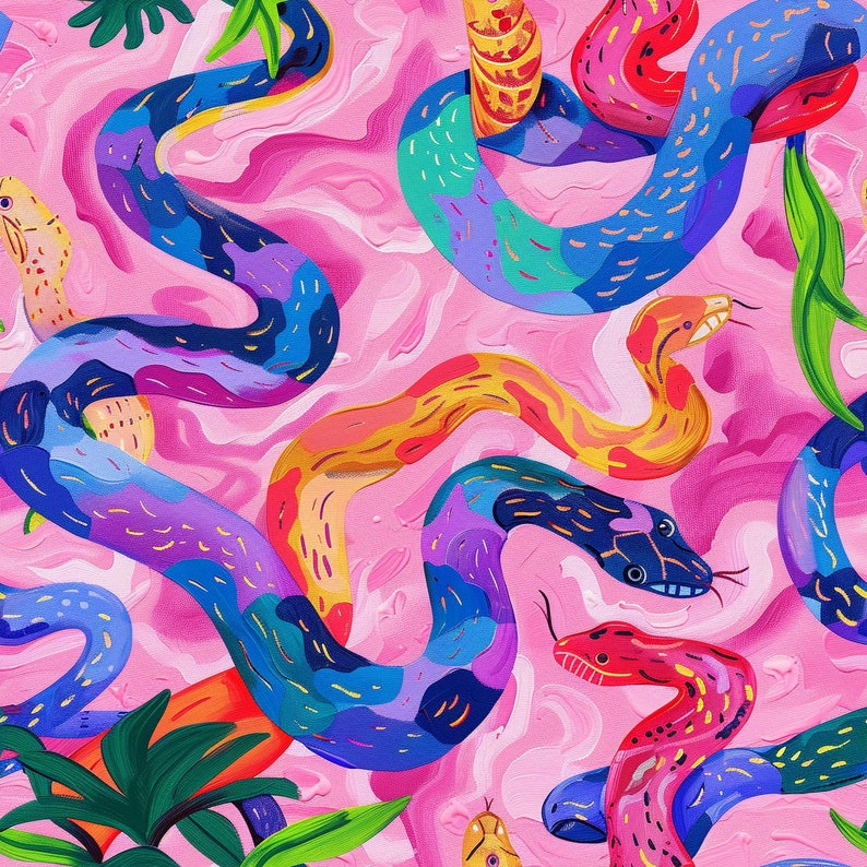 Snakes Digital Paper, Snake Seamless Pattern, Acrylic Paint Paper ...