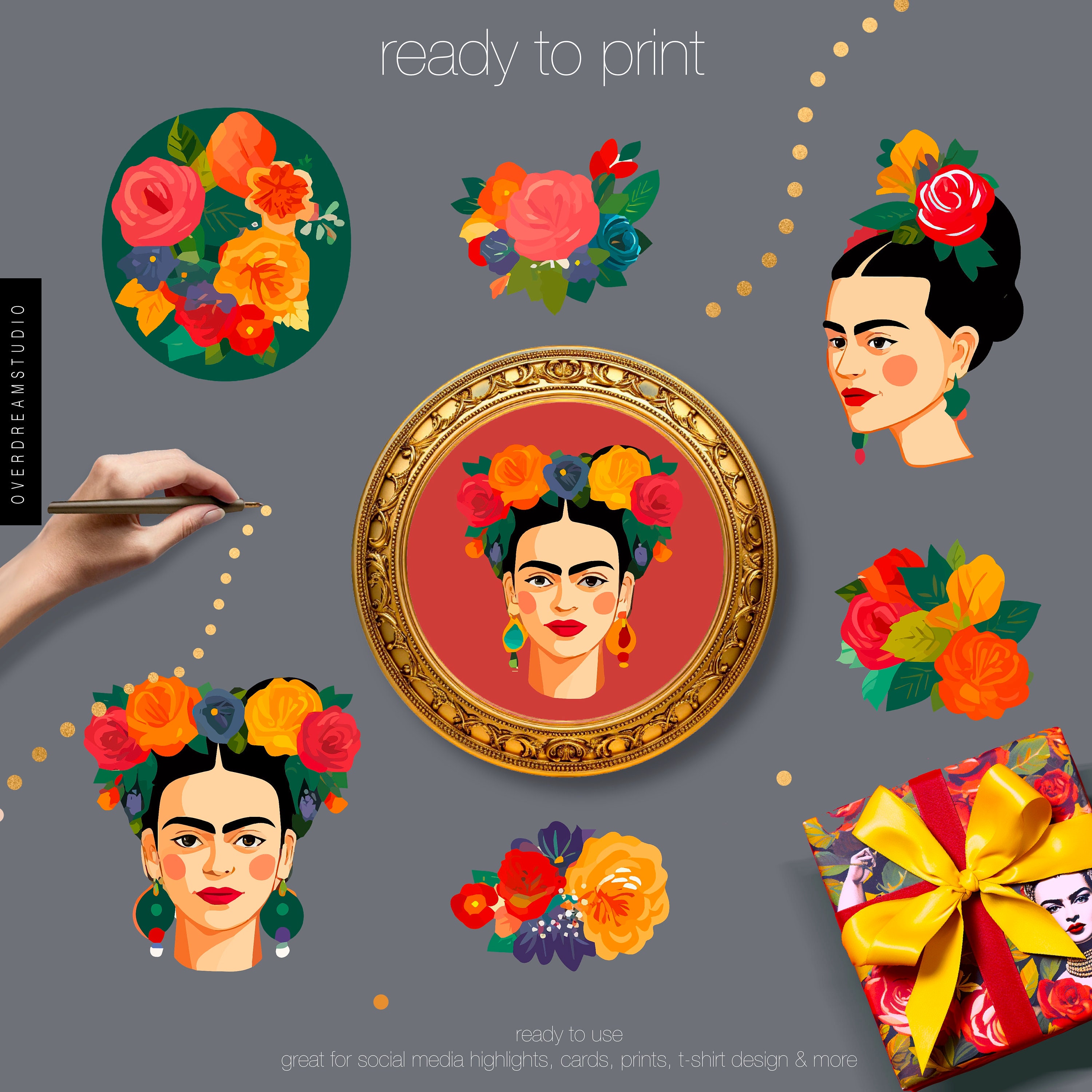 FRIDA KAHLO GRAPHICS Bundle, Mexican Decor, Frida Kahlo Themed Stickers ...