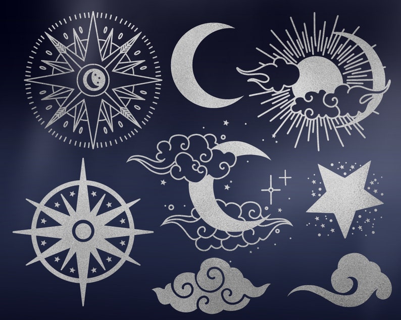 Stellar Elements Clipart, Magic Book, Astrology Clip Art, Moon Stickers ...