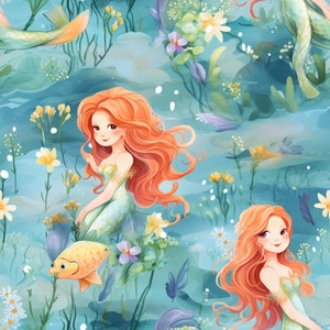 Mermaid Digital Paper, Mermaid Seamless Pattern, Marin Life Paper Pack ...