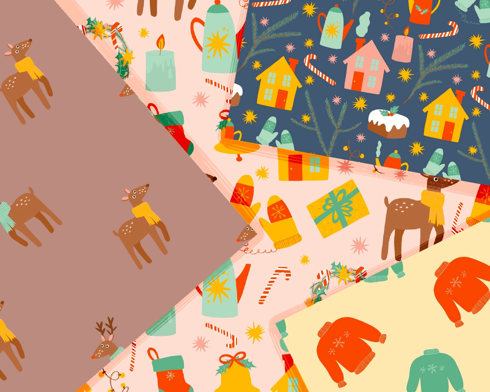 Transparent Background Christmas Seamless Pattern Set, Wrapping Paper ...