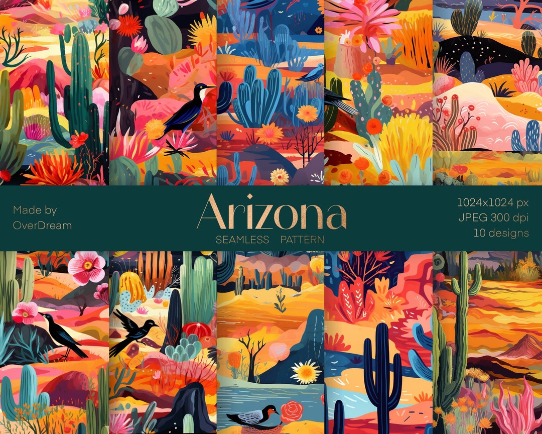Seamless Arizona Landscape Digital Paper, Birds and Mountain Seamless ...