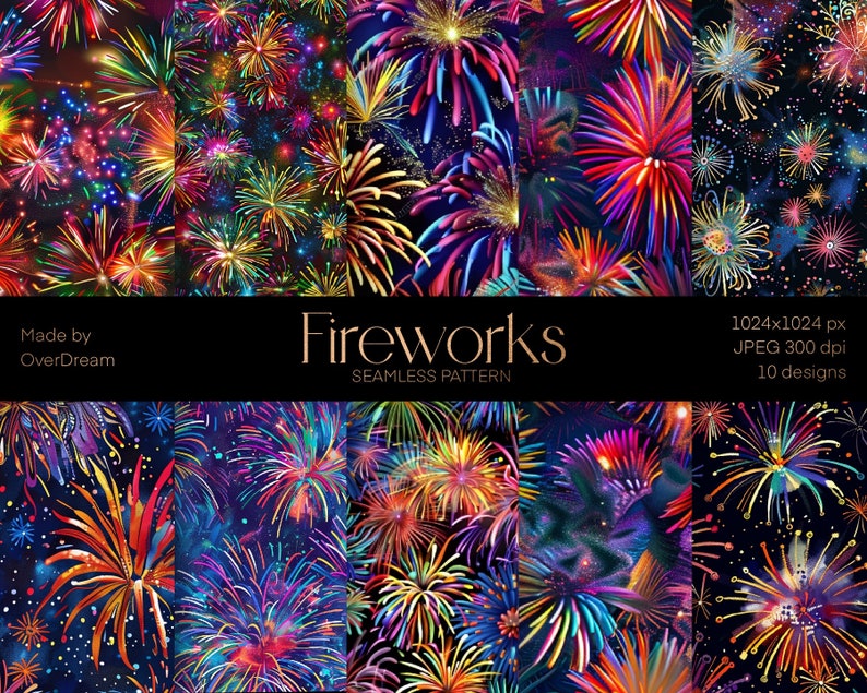 Fireworks Digital Paper, Sky Seamless Pattern, Firework Paper Pack ...