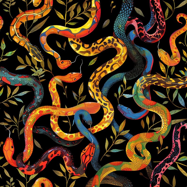 Snakes Digital Paper, Snake Seamless Pattern, Acrylic Paint Paper ...
