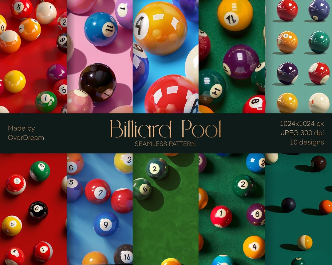 Billiard Pool Digital Paper, Printable File, Balls Elements Seamless ...