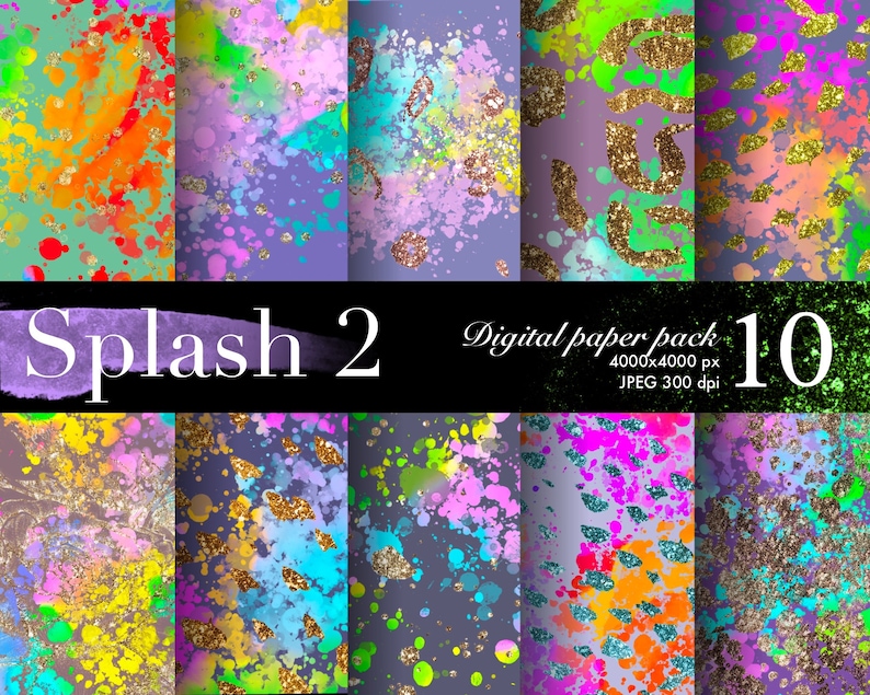 DIGITAL PAPER Bundle, Splash Texture Pack, Scrapbooking Craft Supplies ...
