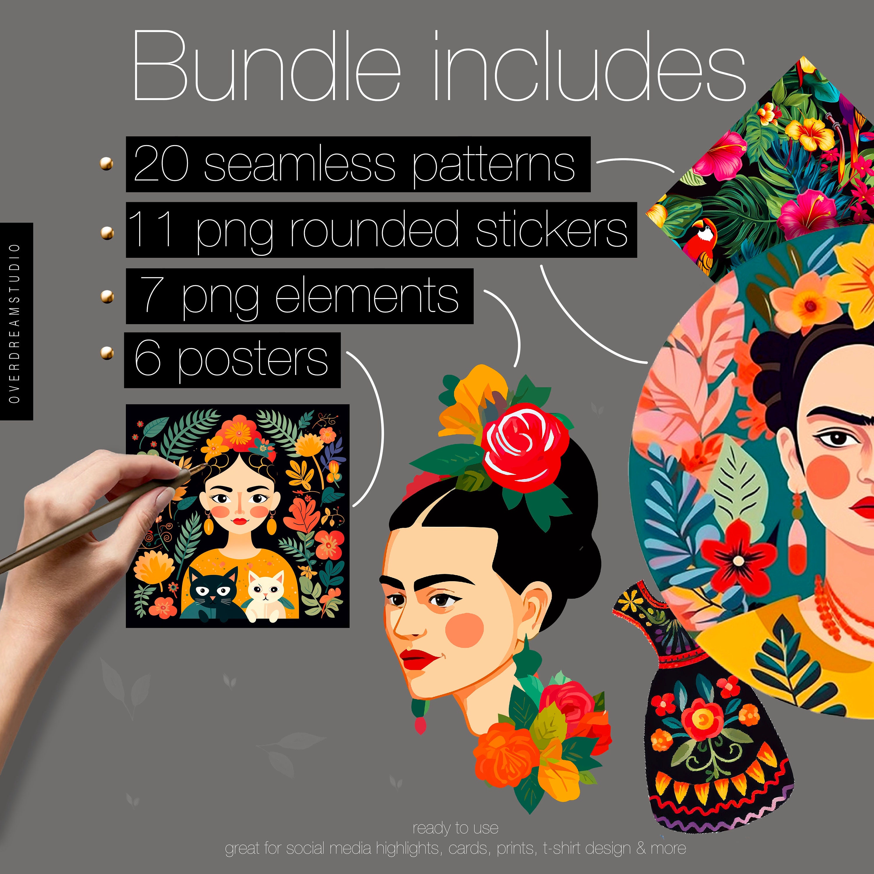 FRIDA KAHLO GRAPHICS Bundle, Mexican Decor, Frida Kahlo Themed Stickers ...