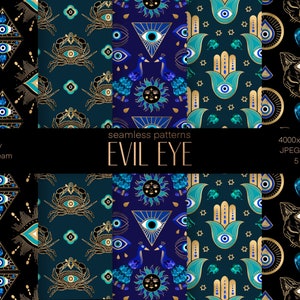 Evil Eye, Seamless Pattern Set, Printable Wrapping Paper, Turchish Eye ...