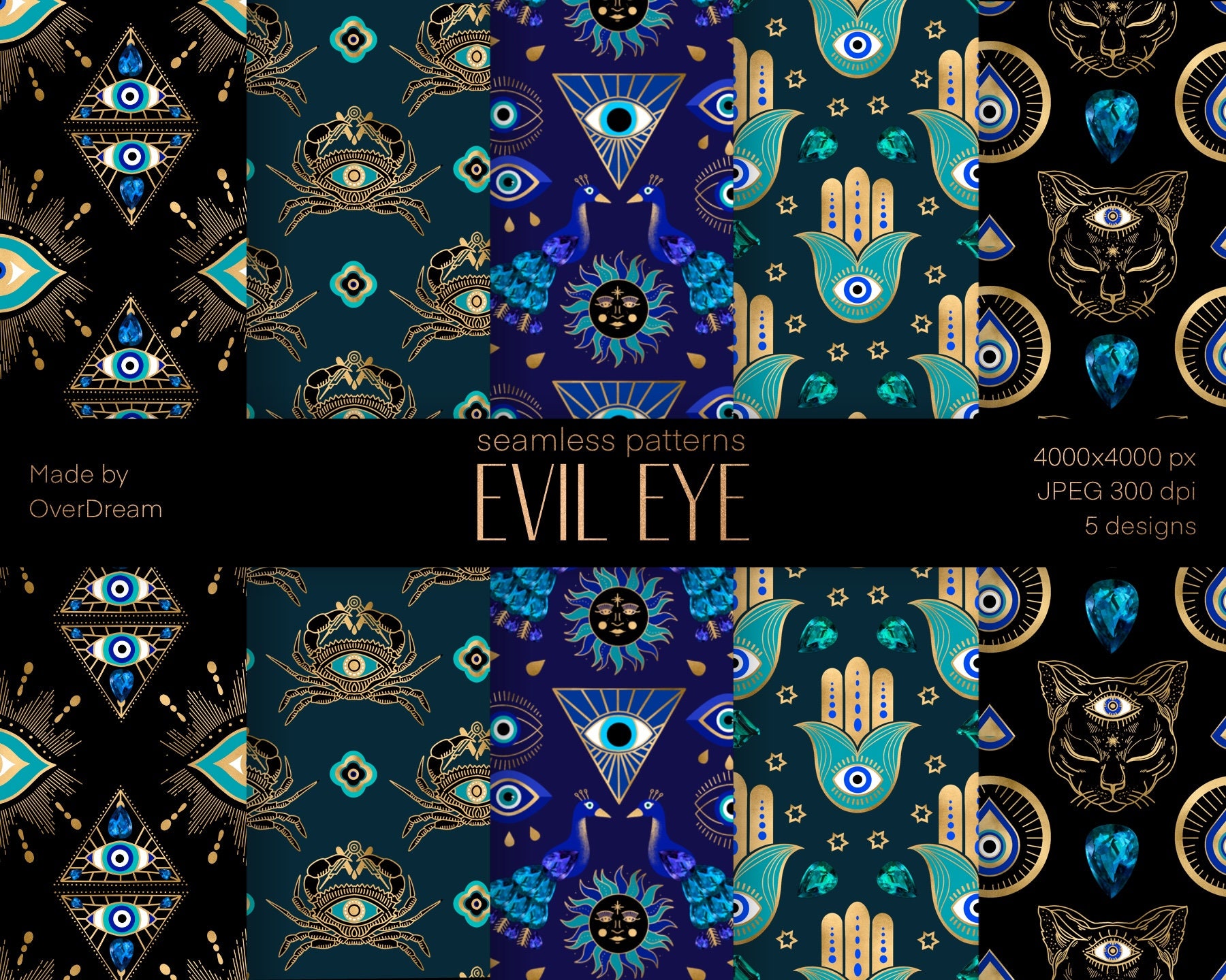 Evil Eye, Seamless Pattern Set, Printable Wrapping Paper, Turchish Eye ...