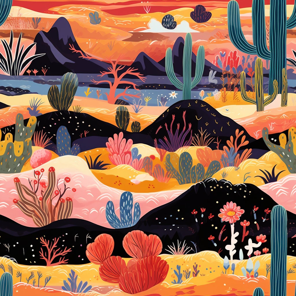 Seamless Arizona Landscape Digital Paper, Birds and Mountain Seamless ...