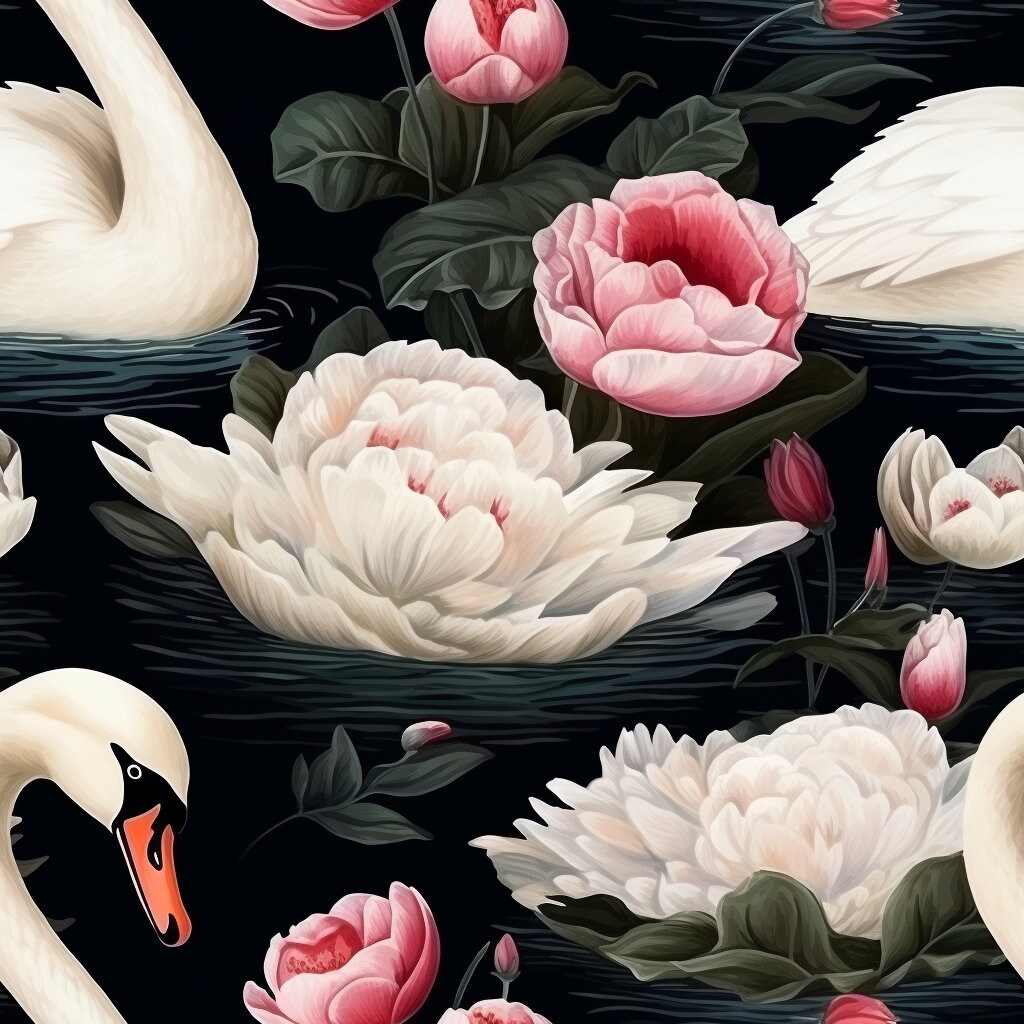 Seamless Watercolour SWAN Digital Paper, Birds Seamless Pattern, Dark ...