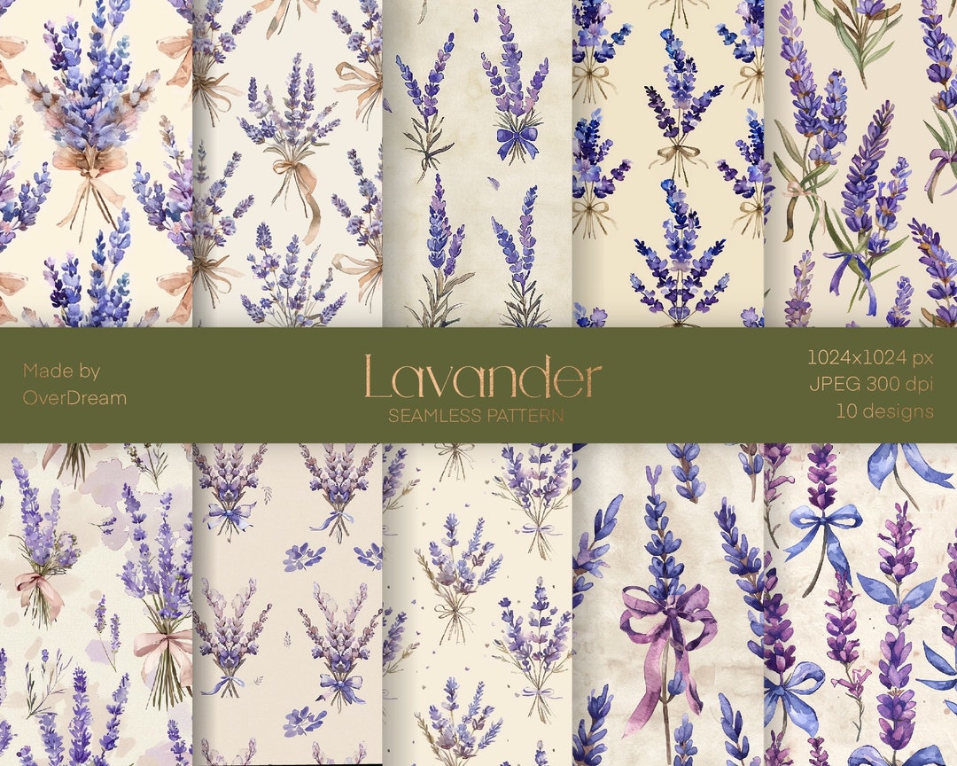 Lavender Digital Paper, Printable File, Floral Elements Seamless ...