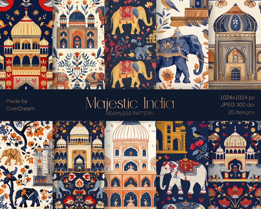 Magestic India Design, Printable File, Architecture Elements Seamless ...