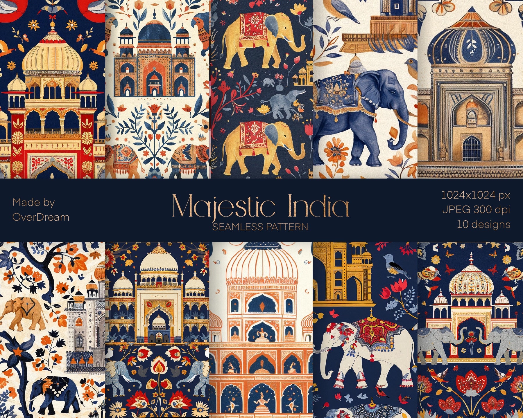 Magestic India Design, Printable File, Architecture Elements Seamless ...
