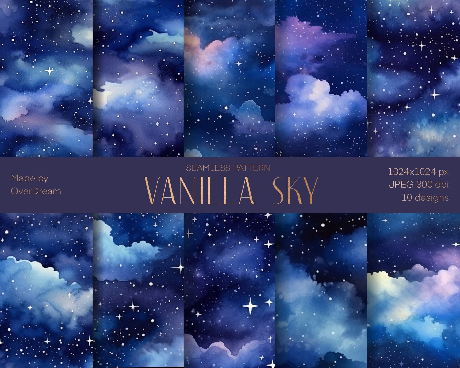 Vanilla Sky Seamless Pattern, Printable Wrapping Paper, Space Decor ...