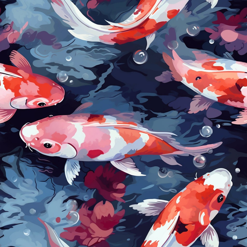 Seamless Watercolour Koi Fish Digital Paper, Fishes Seamless Pattern ...