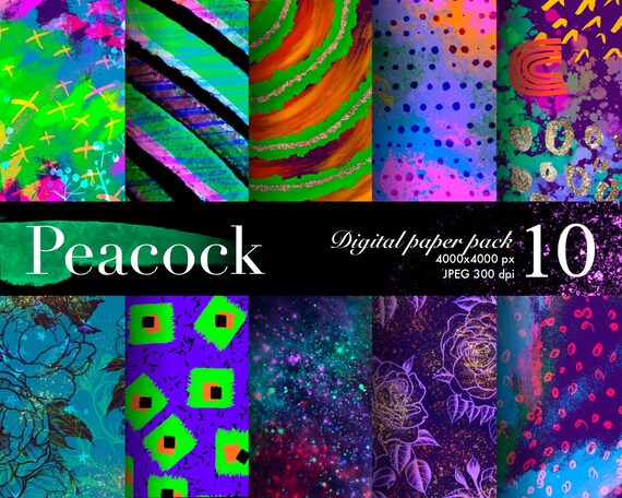DIGITAL PAPER Peacock Texture Pack Scrapbooking Craft - Etsy