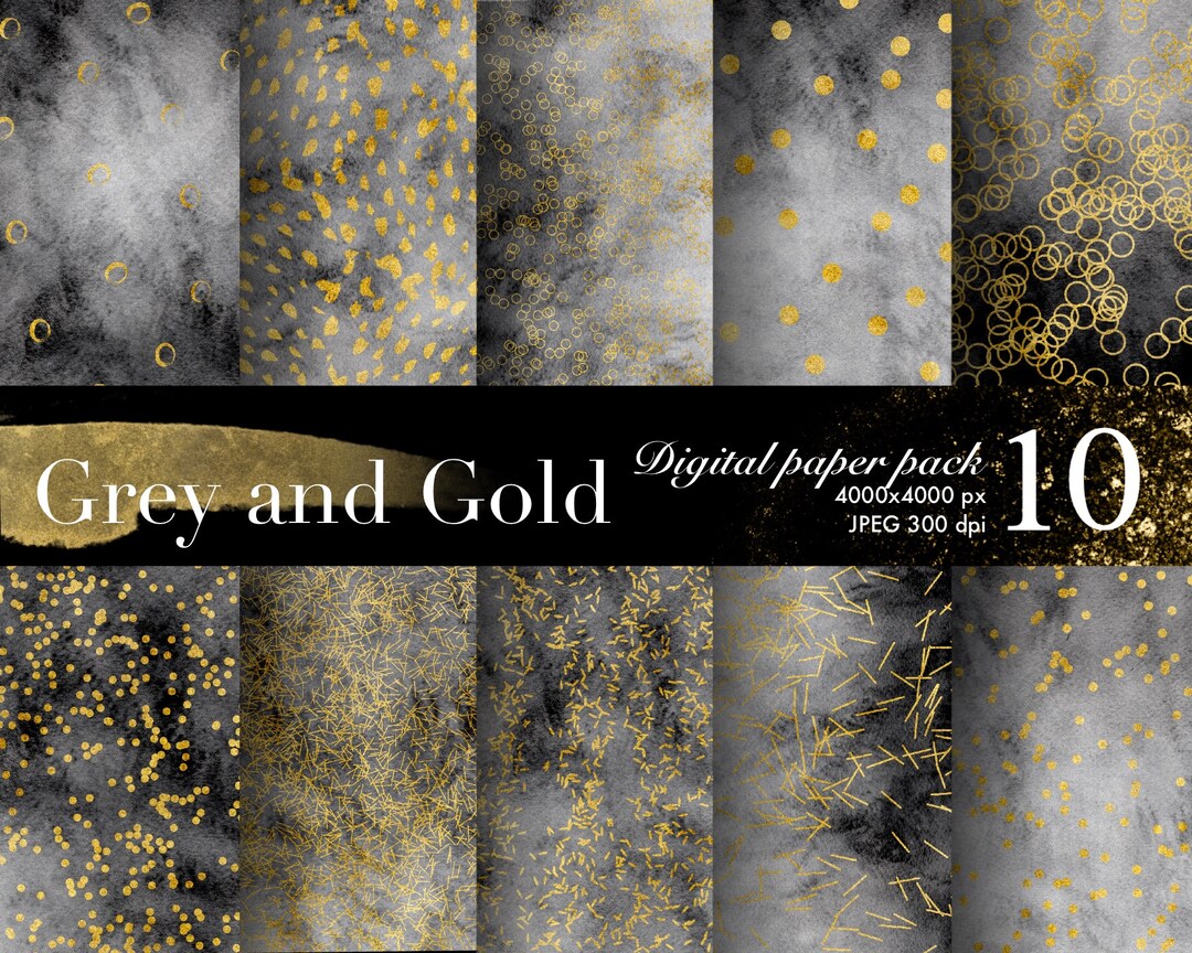 DIGITAL PAPER Bundle, Grey and Gold Texture Pack, Scrapbooking Craft ...
